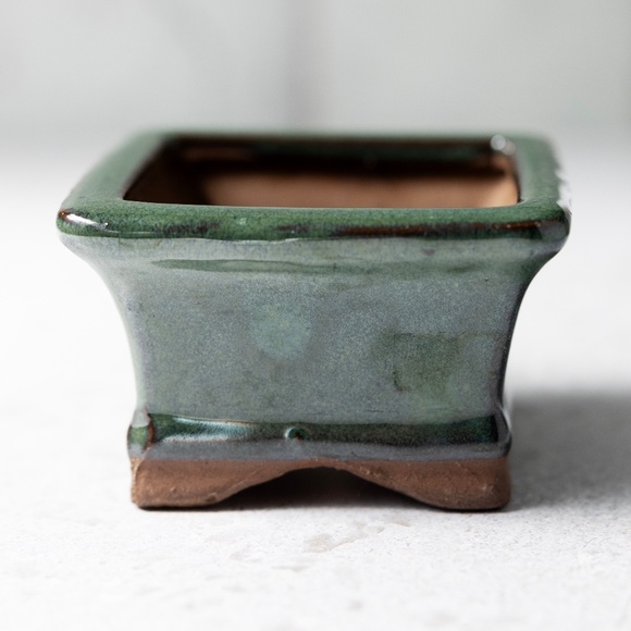 Unmarked | Accents | Small Square Green Pottery Bonsai Planter Clay Glazed | Poshmark